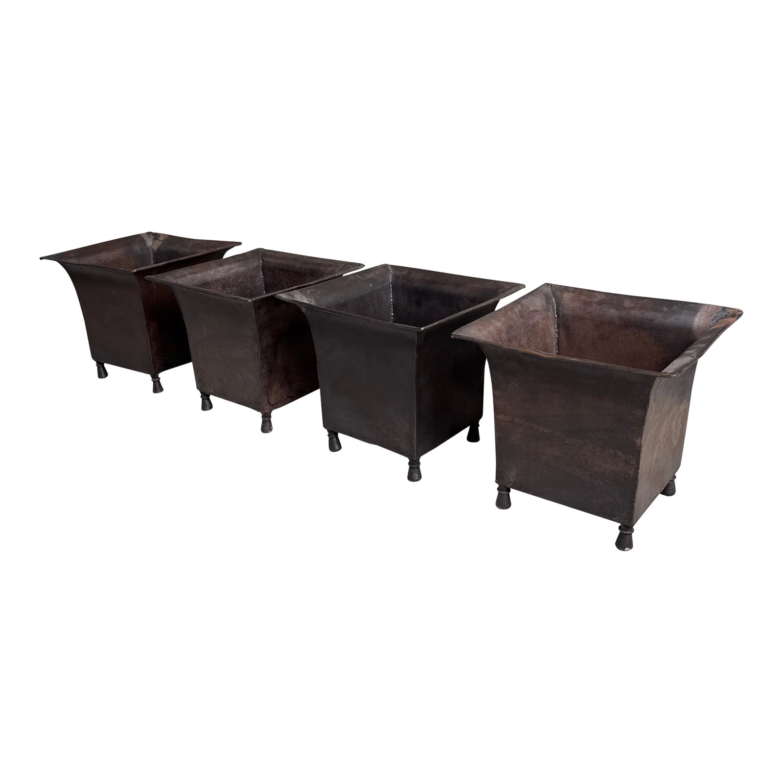Late 20th Century Cast Metal Square Planters - Set of 4 | Chairish