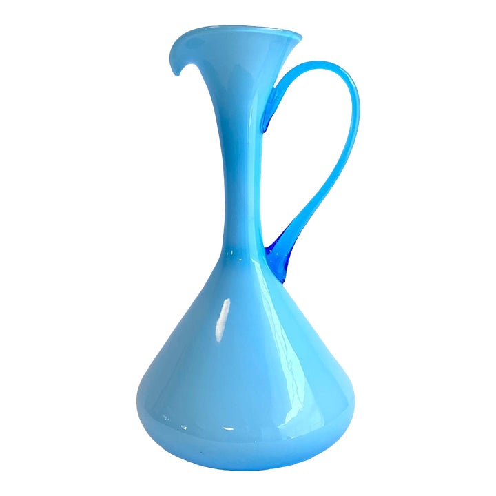 Italian Art Glass Pitcher Sky Blue Cased Glass Turquoise Vessel ...