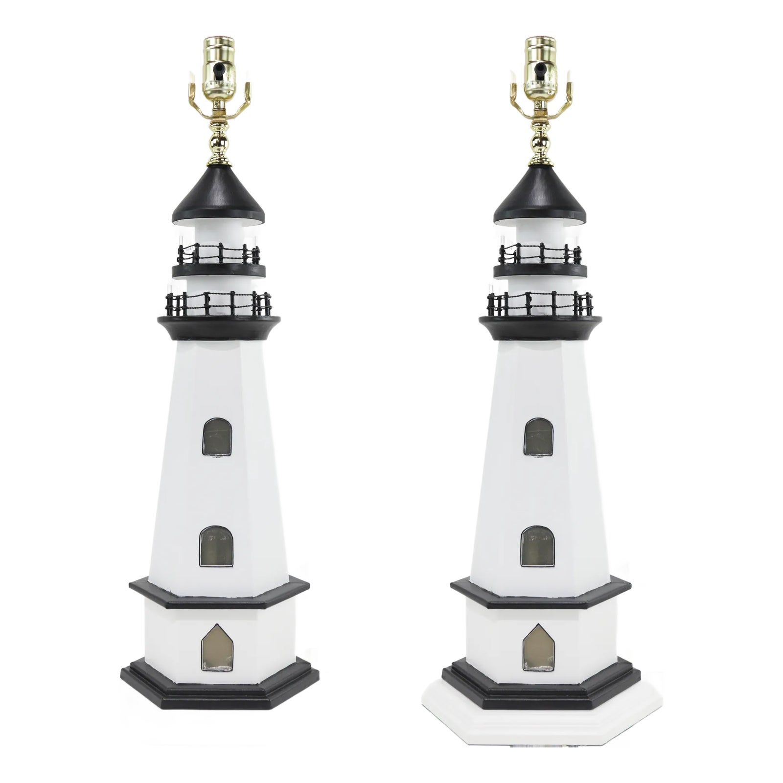 Pair of Vintage Black and White Nautical Lighthouse Table Lamp | Chairish
