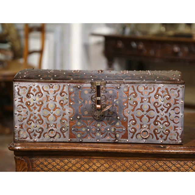 19th Century Spanish Polished Iron Box With Pierced Engraved Geometric ...