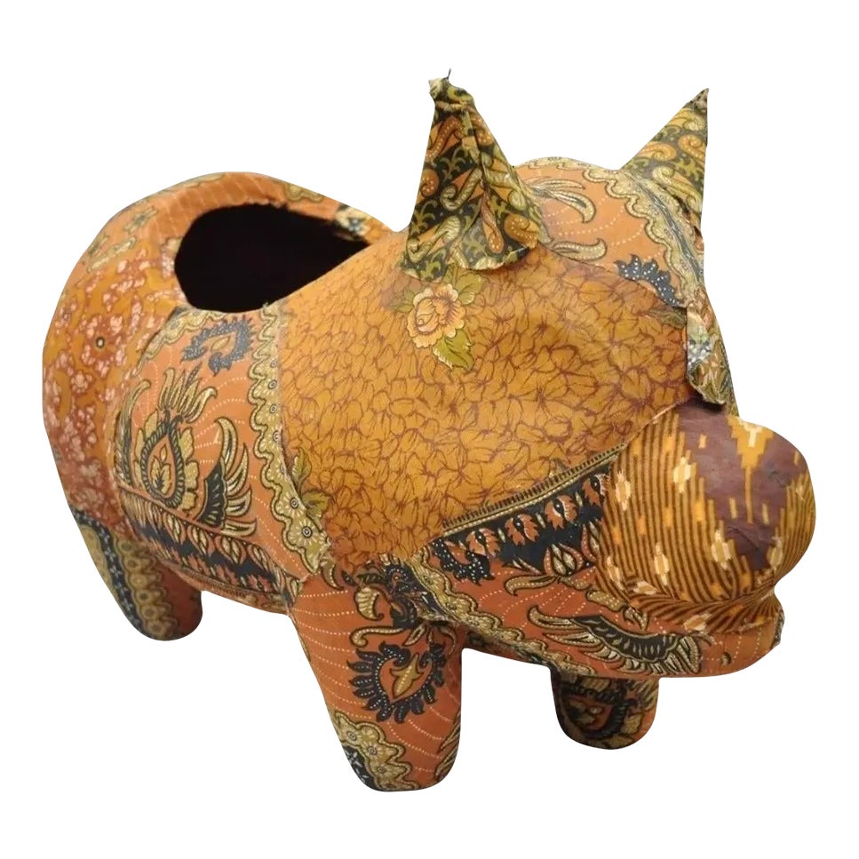 Vintage Boho Chic Paper Mache Pig Planter Pot Orange Fabric | Chairish