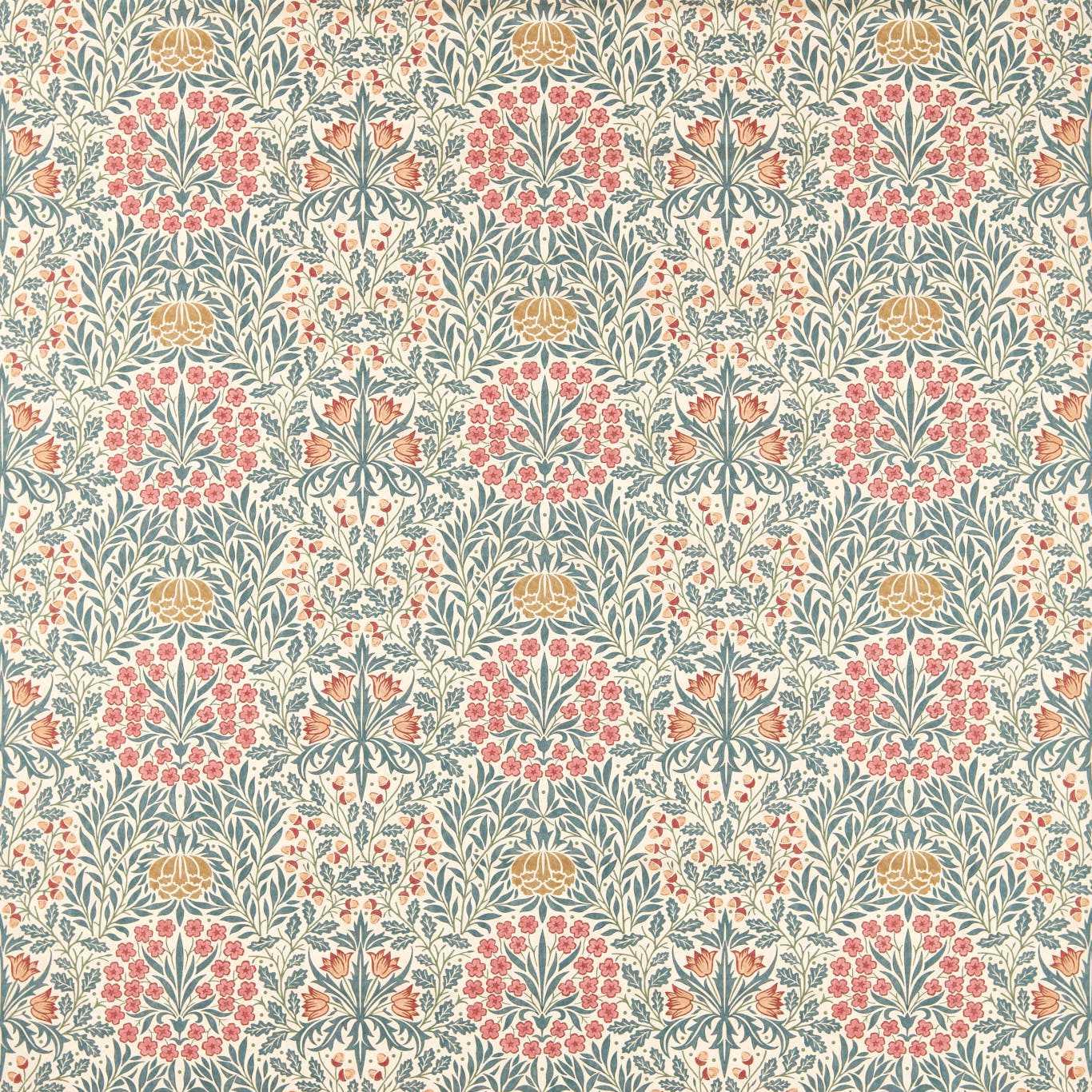 Morris & Co. Daisy & Oak Fabric in Madder/Teal - a sample | Chairish