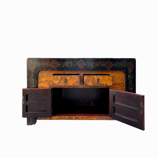 Black Yellow Scenery Graphic Sideboard Buffet Console Table Cabinet ...