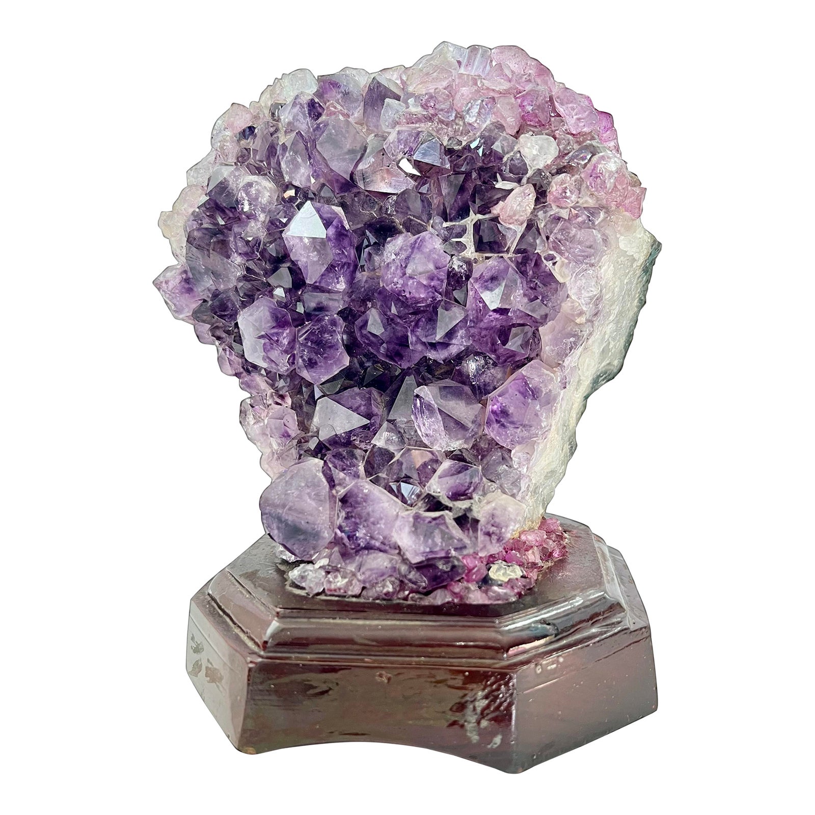 Amethyst Crystal Geode on Wood Base Brazilian Specimen | Chairish