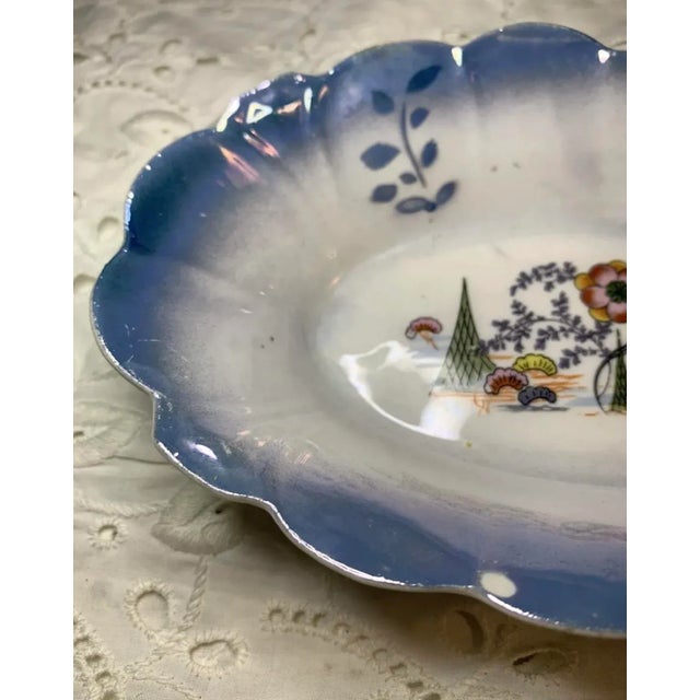 Vintage Lusterware Blue Floral Motif Dish | Chairish