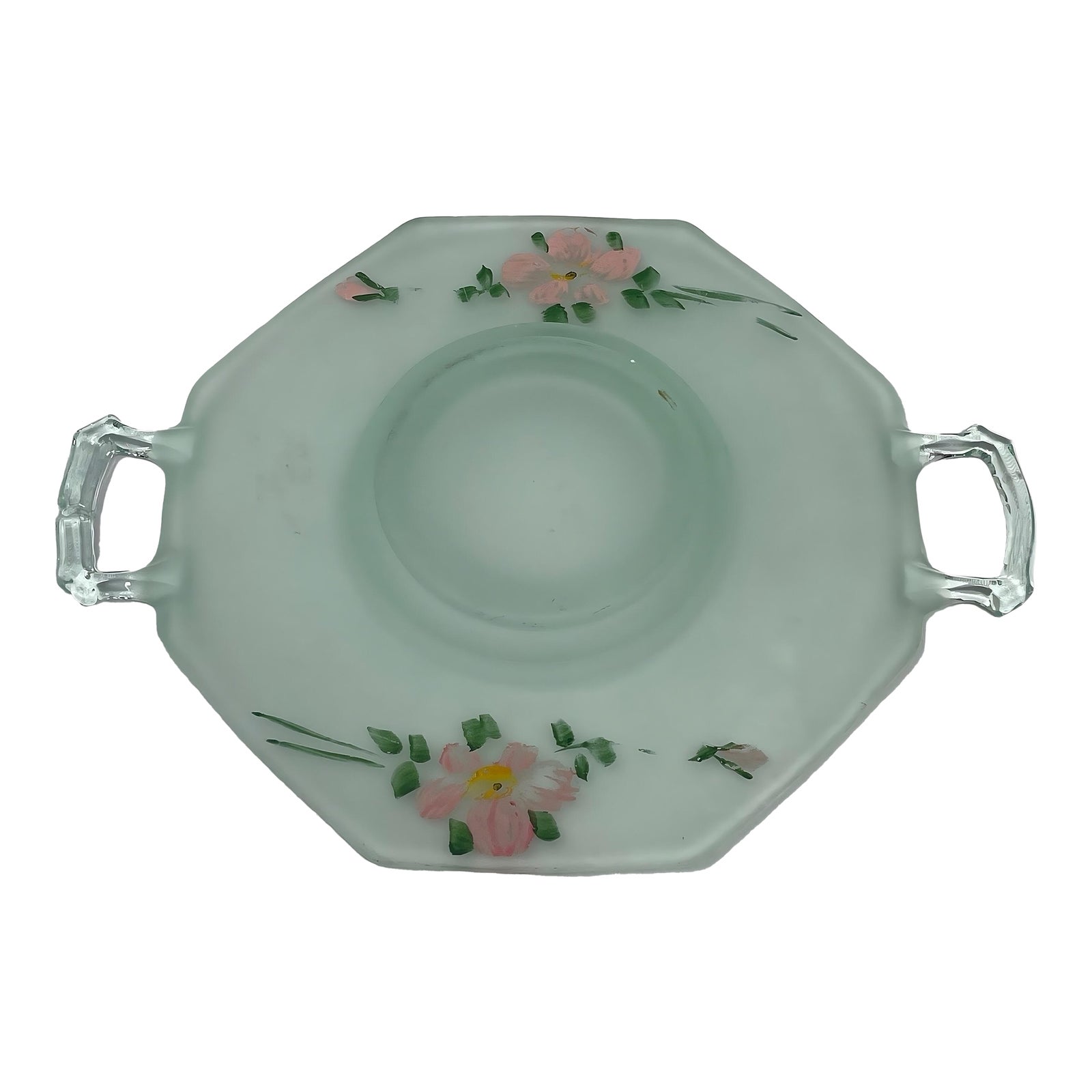Vintage Octagon Plate With Two Handles, Lancaster Glass Satin Green ...