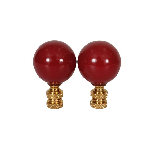 Red Porcelain Ball Lamp Finials - a Pair | Chairish