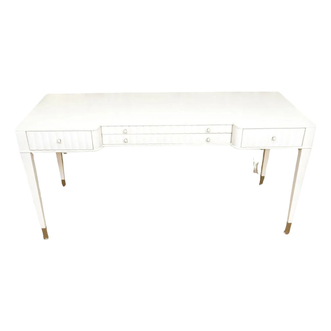 White Barbara Barry Writing Desk With Fluted Front | Chairish