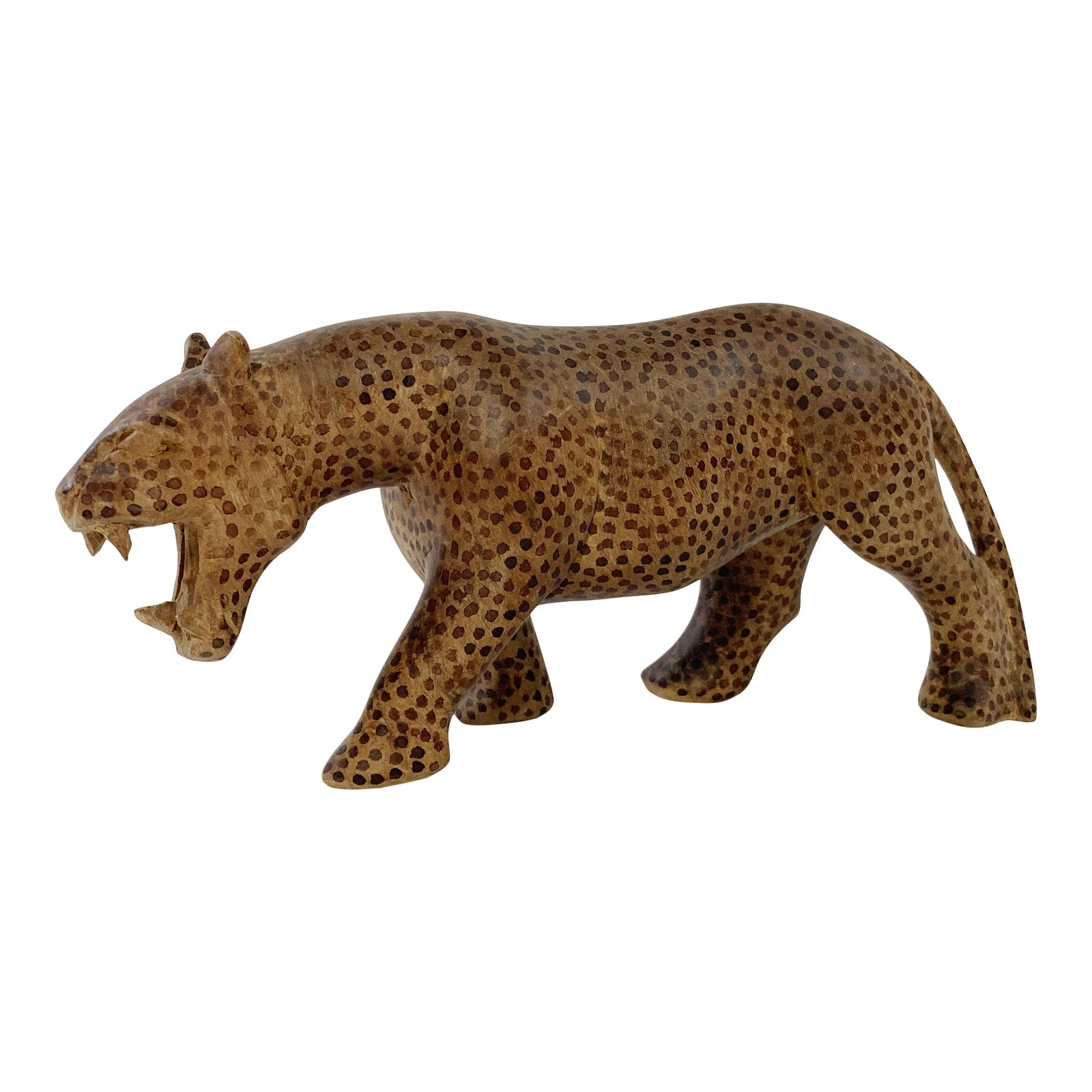 Hand-Carved Wooden Jaguar Figure | Chairish