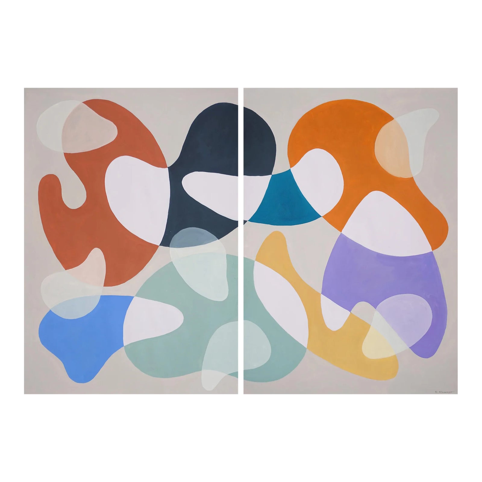 2024, Mid-Century Shapes Diptych of "Pastel Palette Curves", Acrylic ...
