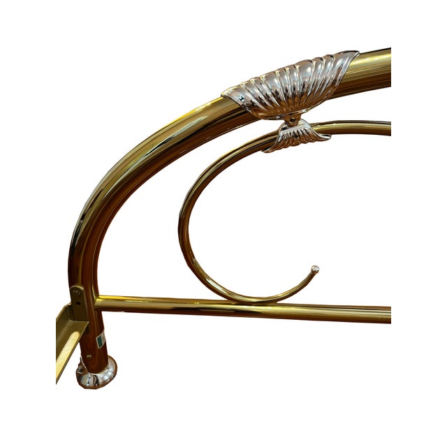 1980s Art Deco Brass Gold & Silver Curved Italian King Bed Frame | Chairish