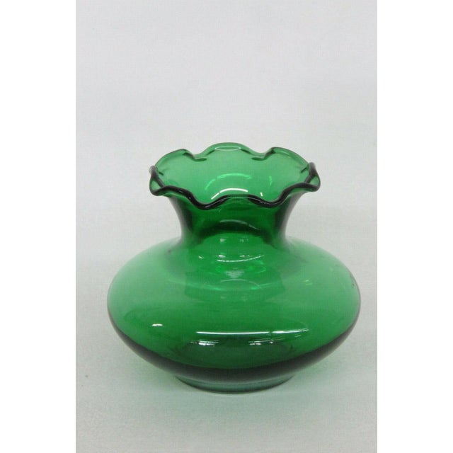 Anchor Hocking Style Forest Green Glass Small Ruffled Edge Vase | Chairish