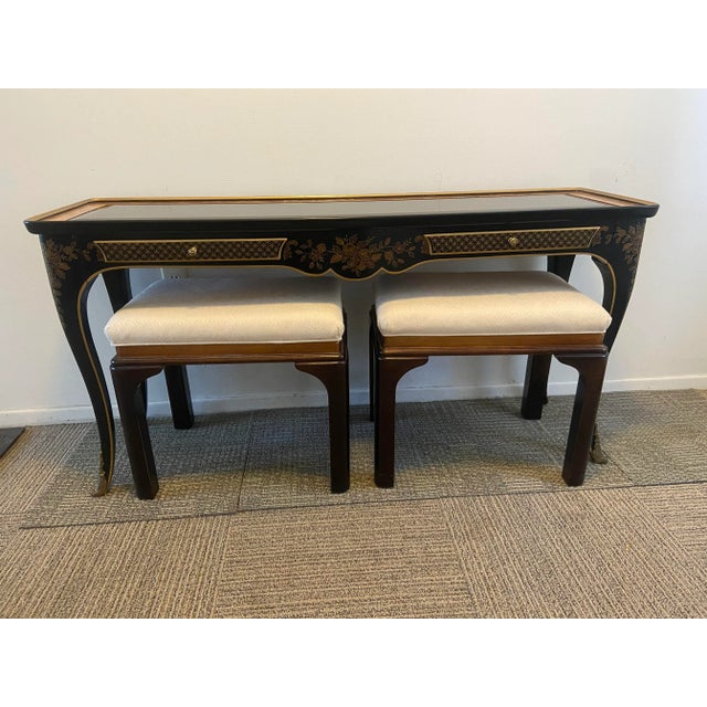 20th Century Chinoiserie Drexel Et Cetera Heritage Ebonized & Burl Wood ...