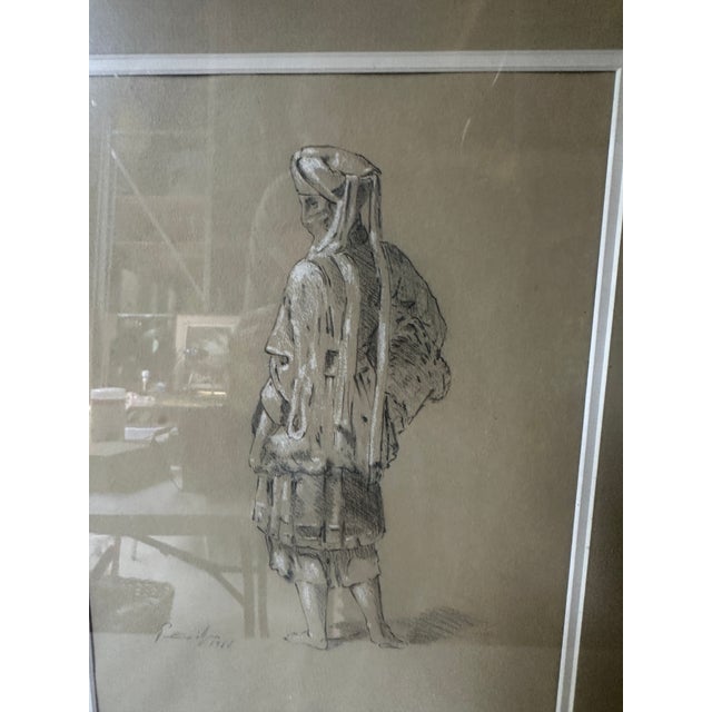 1970s Pencil and Pastel, Framed and Signed Drawing of Traditional Man ...