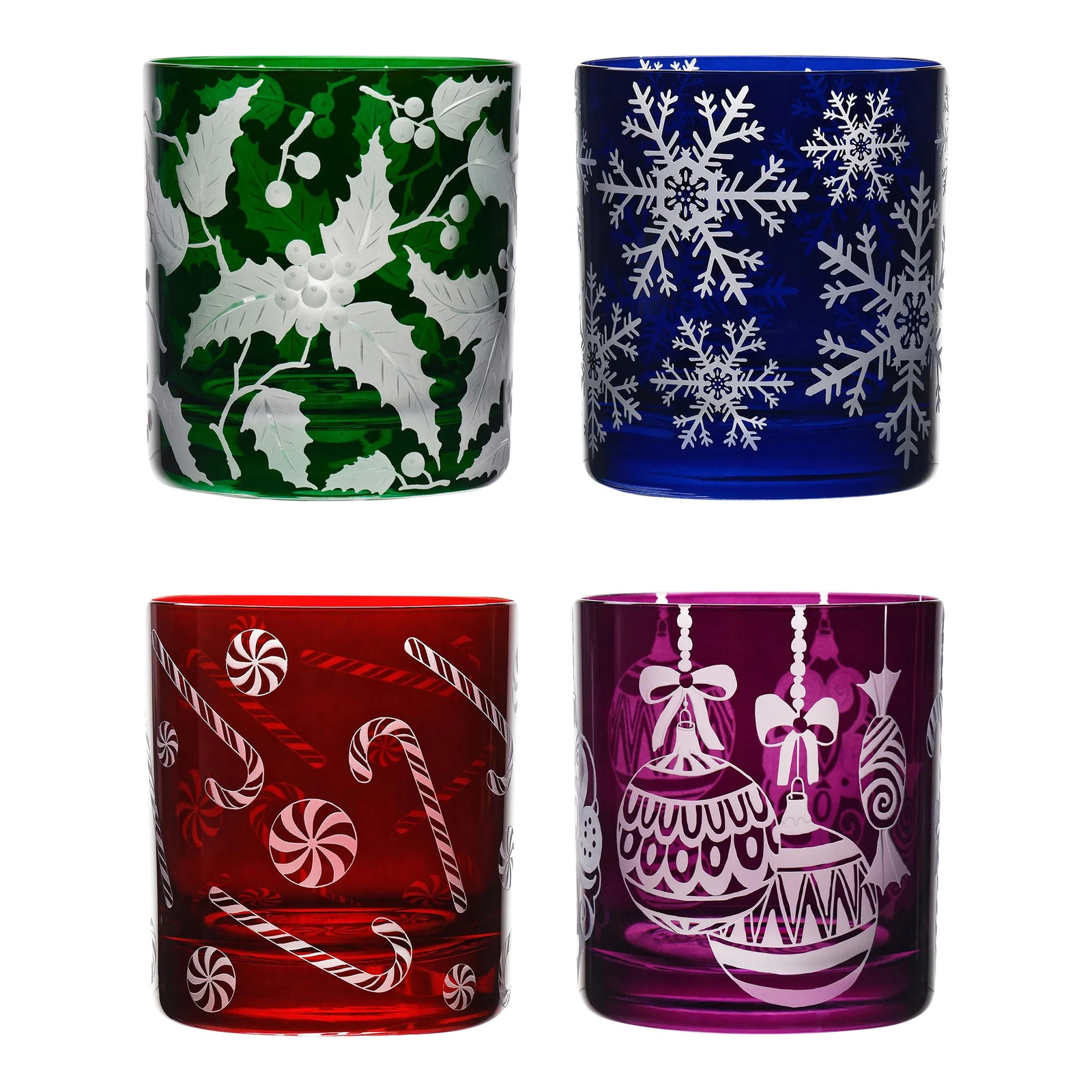 ARTEL Holiday Collection Double Old Fashioned Glass, Assorted Set of 4 ...