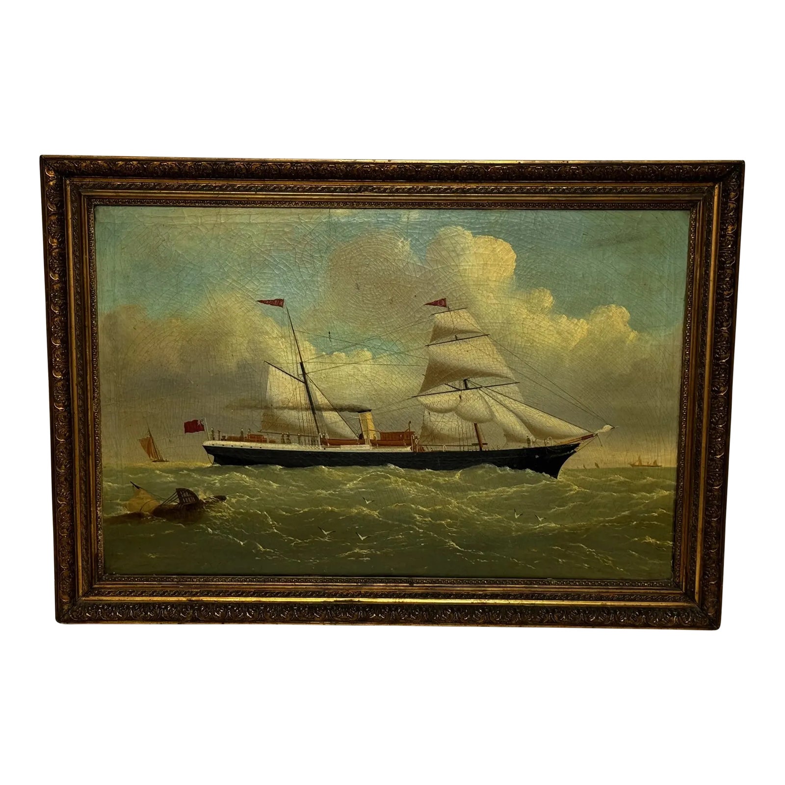 Large Victorian Oil Painting Steamer Ship Ss Miranda Polar Artic ...