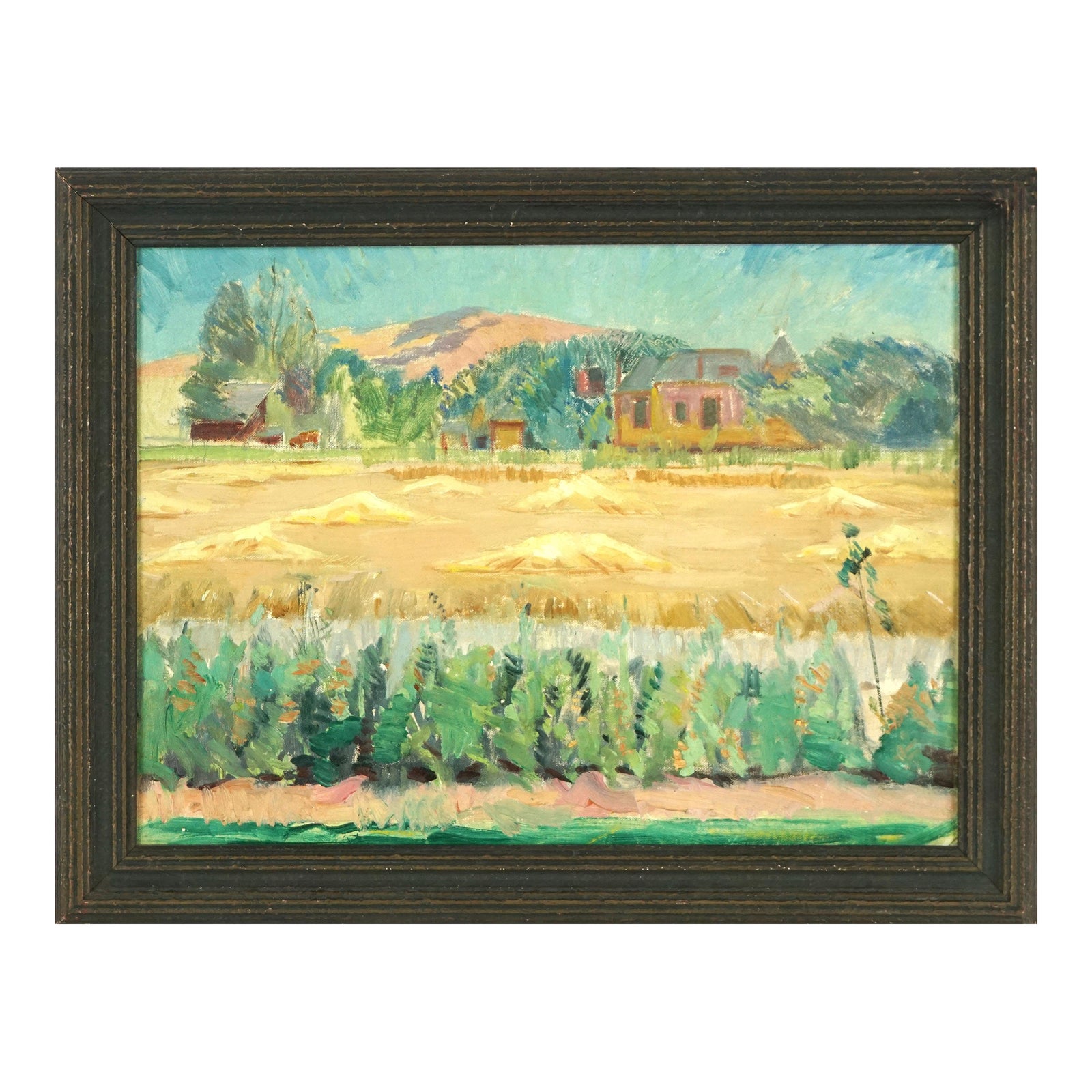 Mid Century Original Oil Impressionist Painting - The Hay Field | Chairish