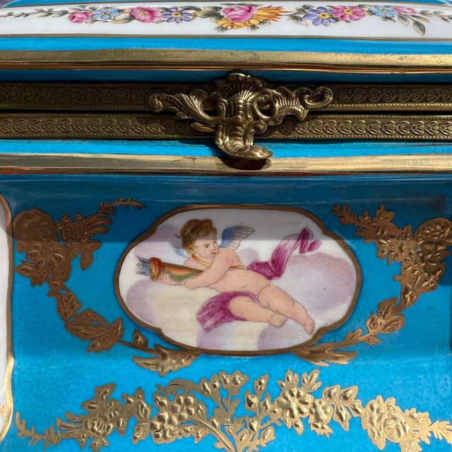 Vintage Cherub Angels Blue and Gold Sevres Porcelain Box | Chairish