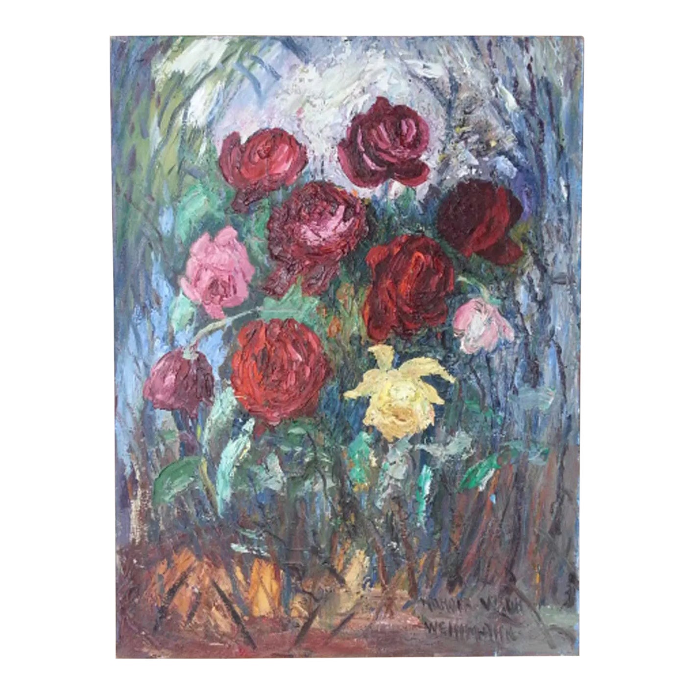 Late 19th Century "Des Roses" Oil Painting | Chairish
