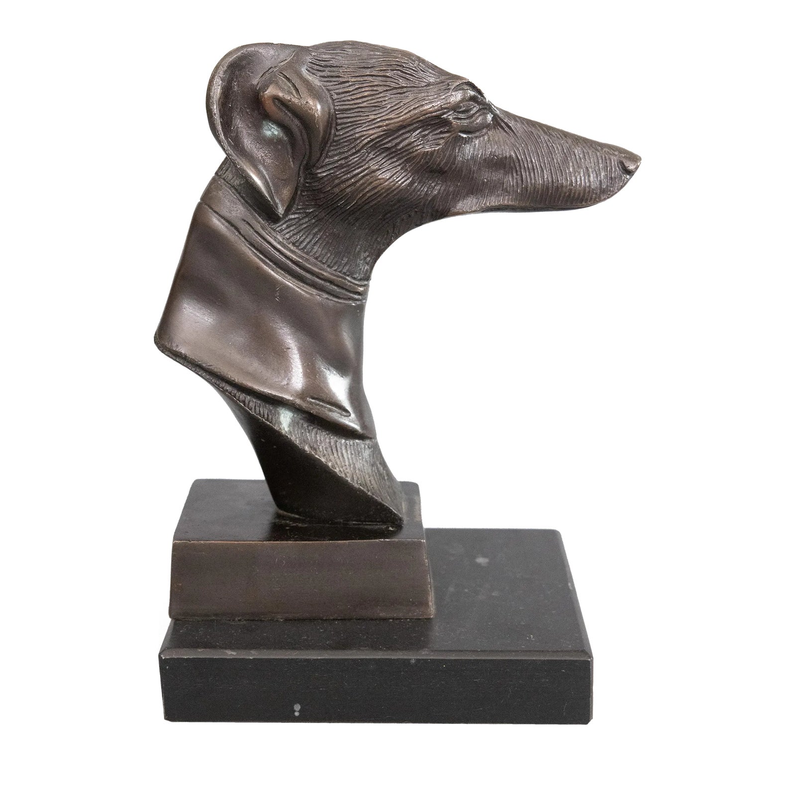 Vintage Bronze Greyhound Whippet Dog Bust Sculpture | Chairish