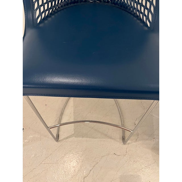 Midj Sempere Poli Guapa Blue Organic Modern Leather & Chrome Bar Stool ...