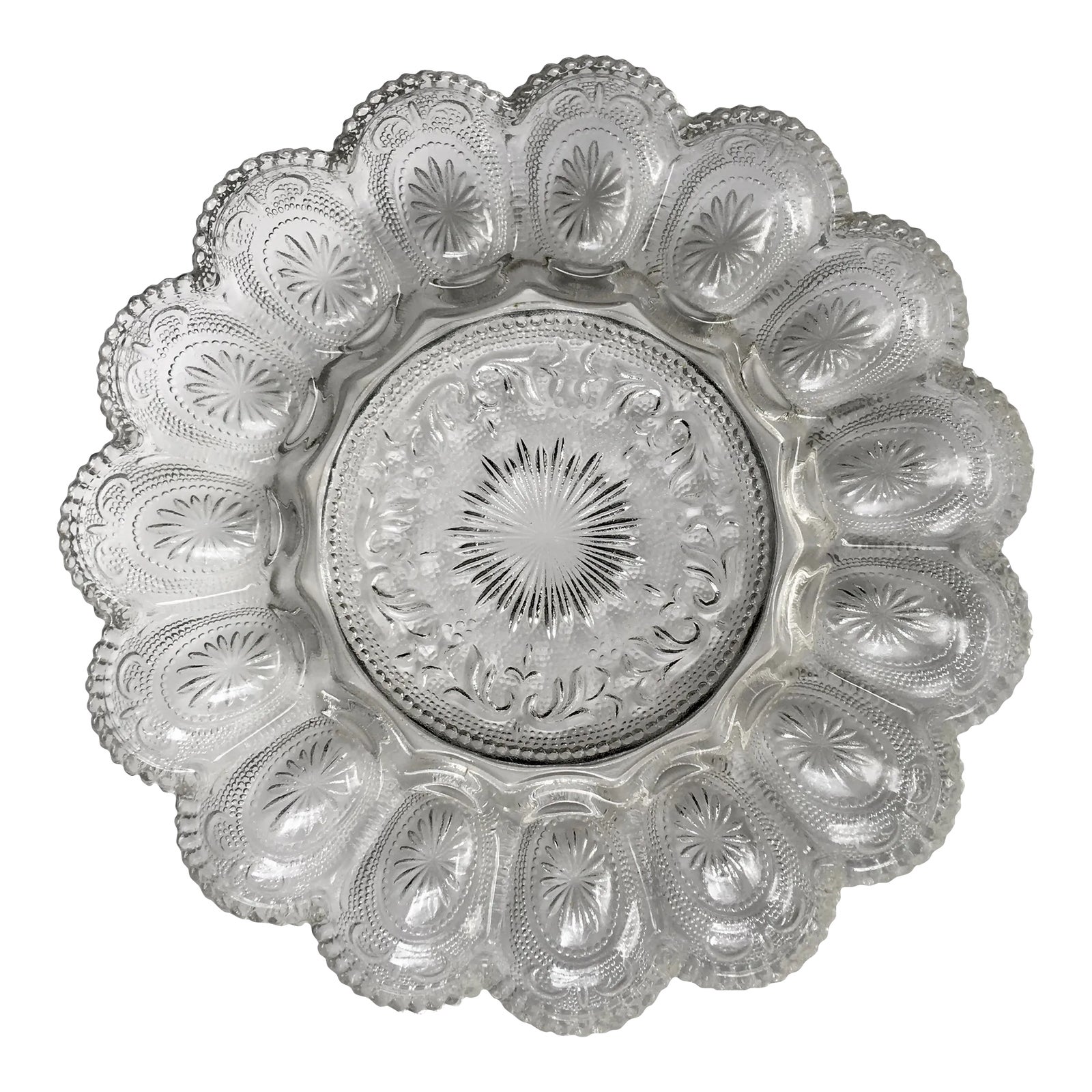 Early 20th Century L. E. Smith Pressed Glass Egg/Oyster Serving Plate ...