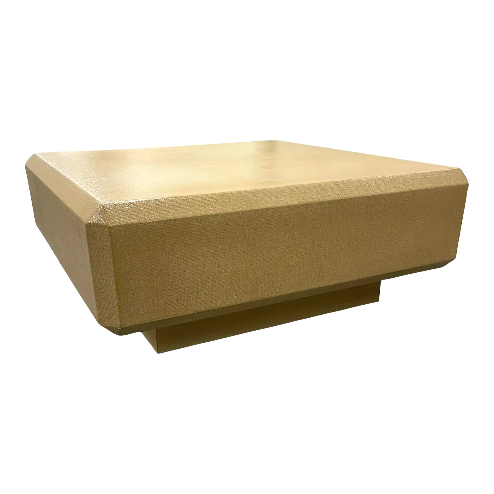 Karl Springer Attrib Linen Wrapped Coffee Table on Plinth | Chairish