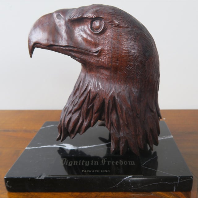 Carved Wood Eagle Head on Marble Base | Chairish