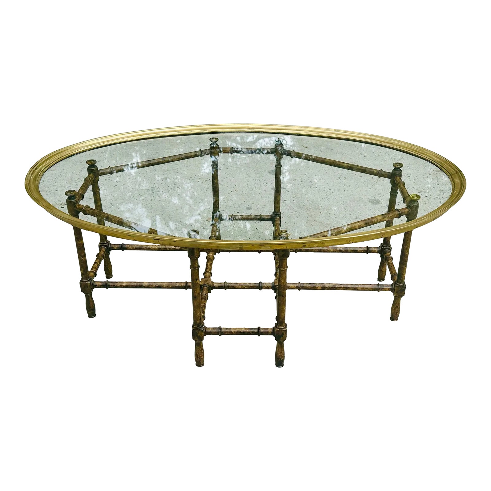 Baker Brass & Glass Tray Table on Faux Bamboo Base | Chairish
