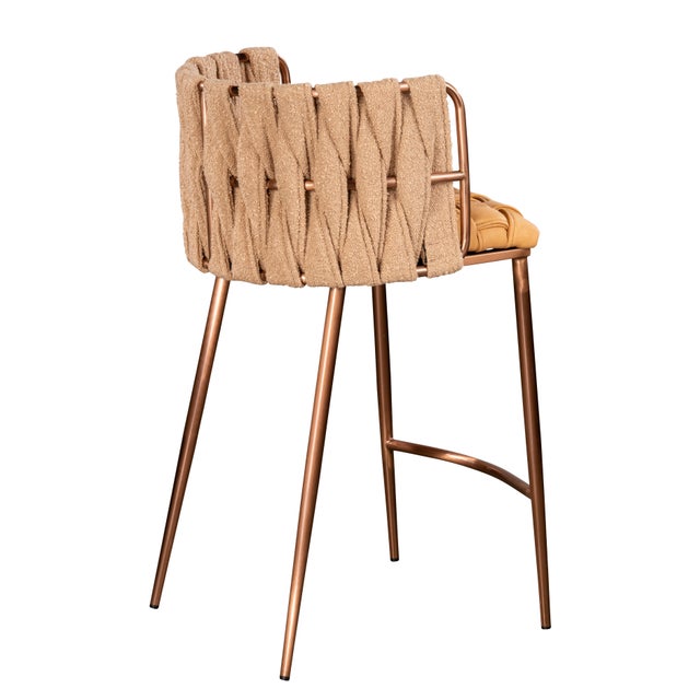 Milano Counter Chair in Camel and Bronze | Chairish