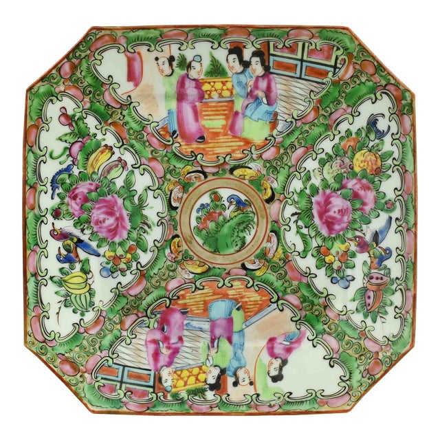 Late 19th Century Hand Painted Rose Medallion Octagon Shape Plate ...