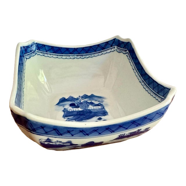 1990s Blue and White Chinese Pagoda Canton Ware | Chairish