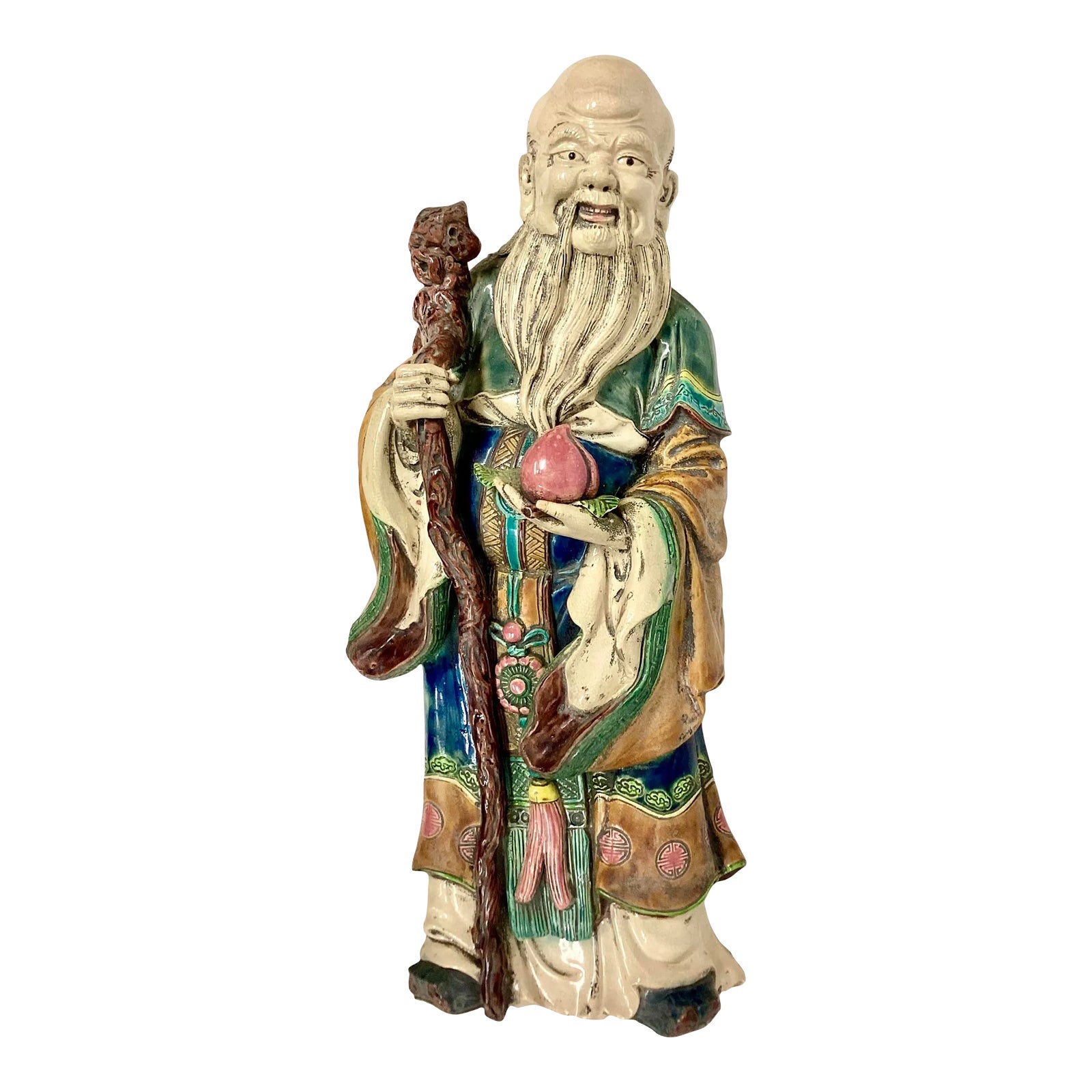 Chinese Sage Porcelain Man Statue Wall Hanging | Chairish