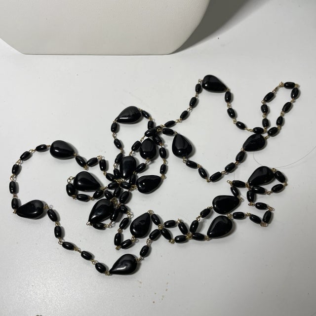 1920s Antique Opera Chain Necklace Black Lacquer Beads | Chairish