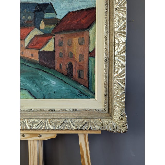 Mid-Century Modern Swedish "Stretch of Houses" Vintage Street Scene Oil ...