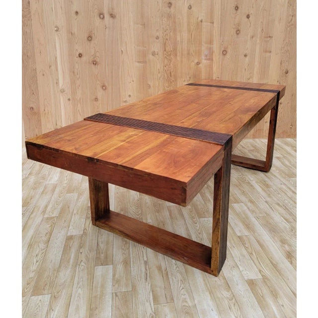 1980s Vintage Rustic Reclaimed Barn-Wood Extending Rectangular Dining ...