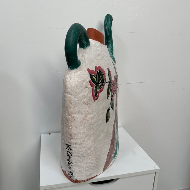 1996 K. Corbin Hand Crafted Clay Water Pitcher Sculpture | Chairish