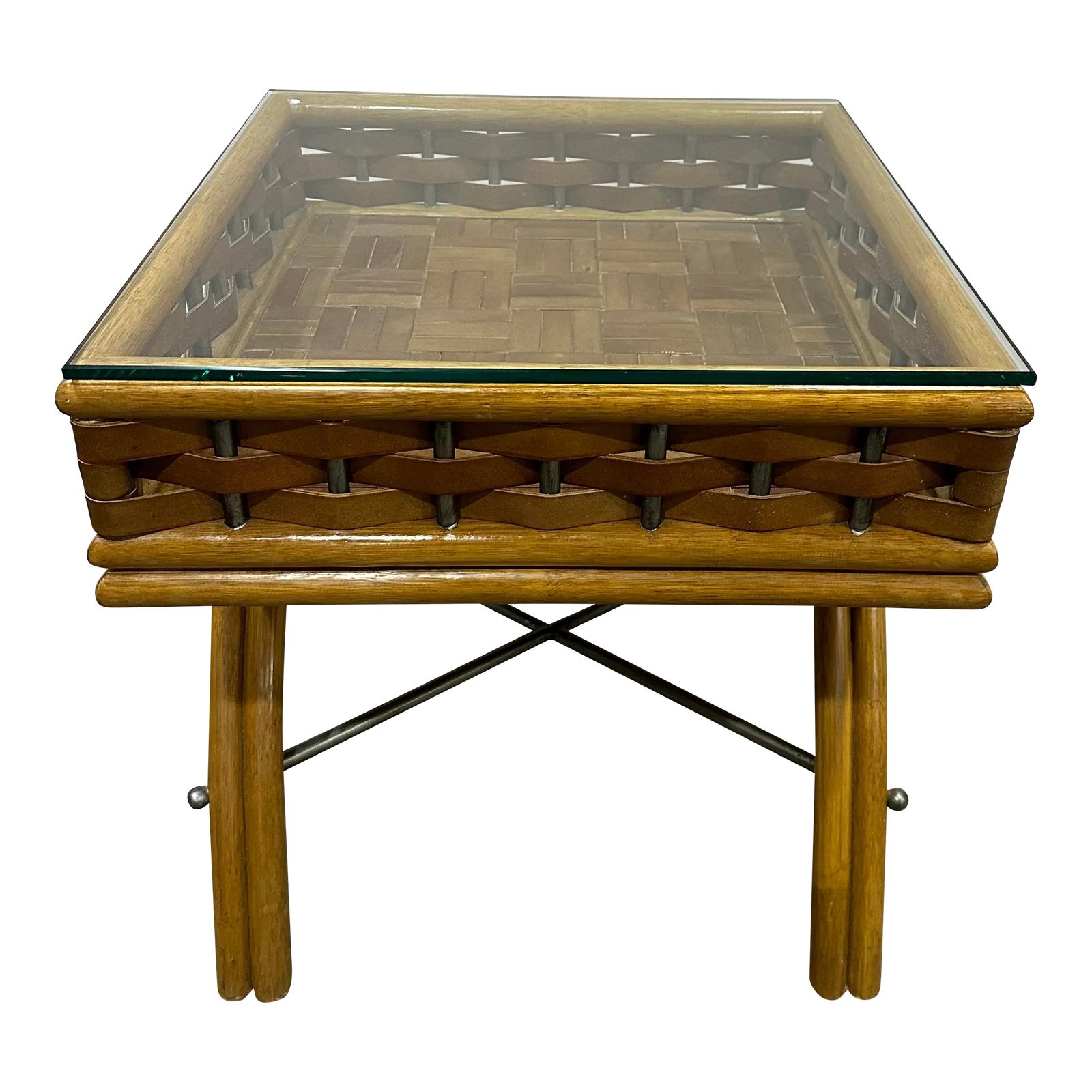 Whitecraft by Woodard Leather Woven Rattan End Table | Chairish