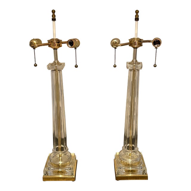 Mid Twentieth Century Glass Column Table Lamps, a Pair | Chairish