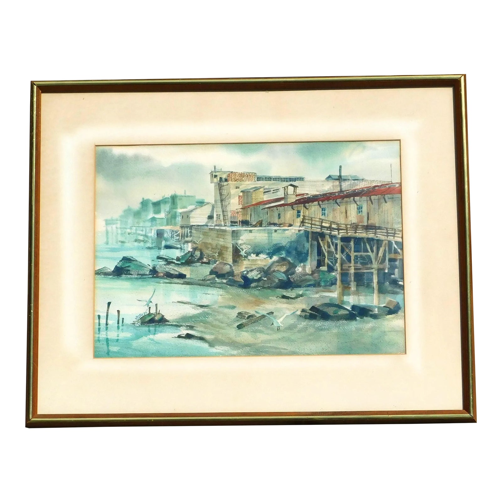 1970s John Yato Noted Ca Artist, Original Watercolor, Cannery Row ...