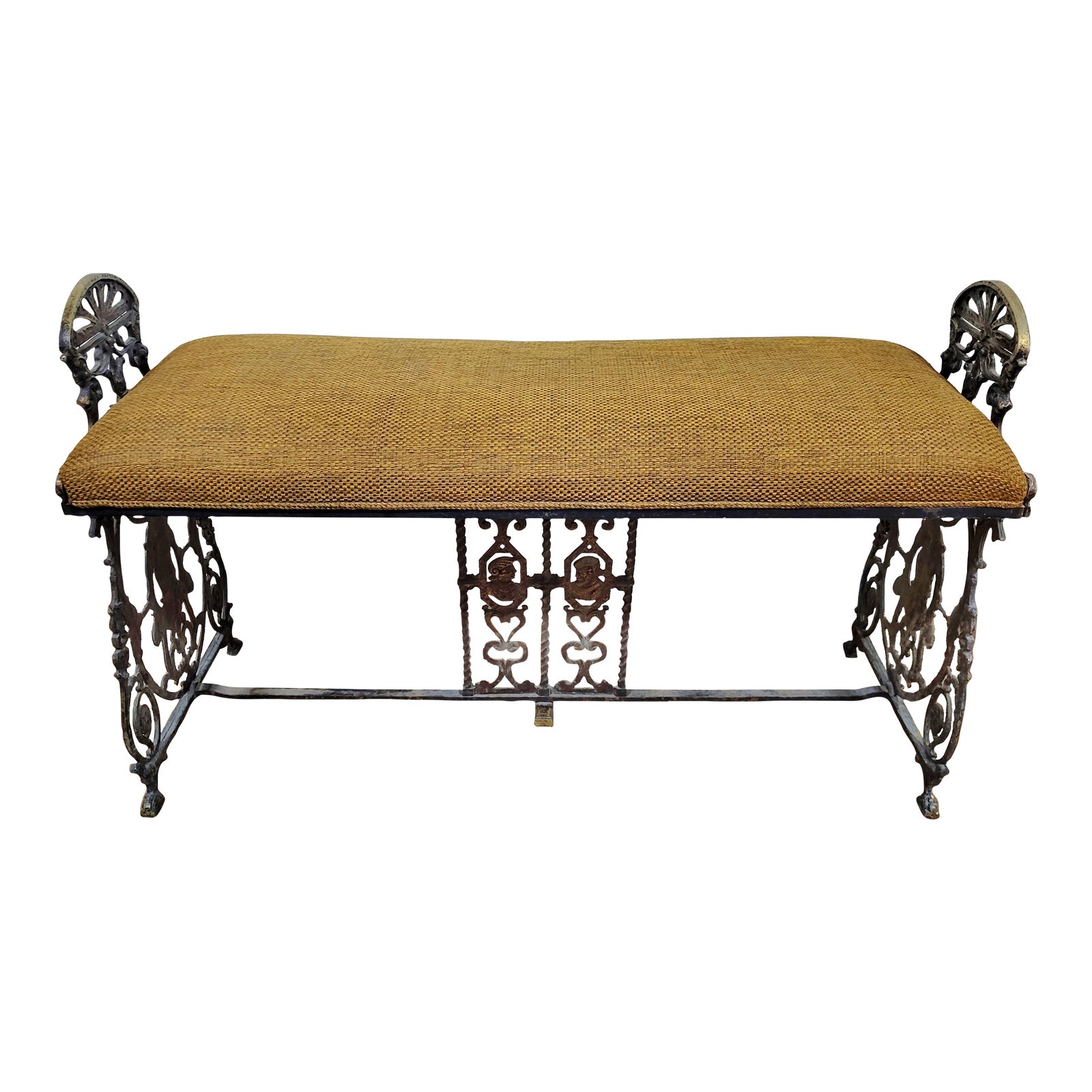 Antique Wrought Bronze & Iron Oscar Bach Style Knight Lion Hall Bench ...