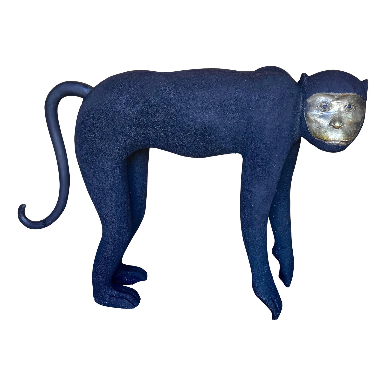 Large 1980s Crouching Monkey Sculpture, In Black & Gold | Chairish