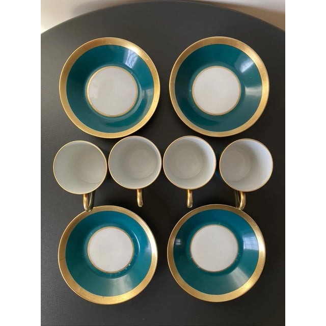 Early 20th Century French Porcelain Limoges Green and Gold Espresso ...