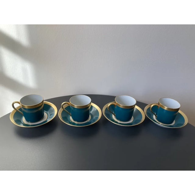 Early 20th Century French Porcelain Limoges Green and Gold Espresso ...