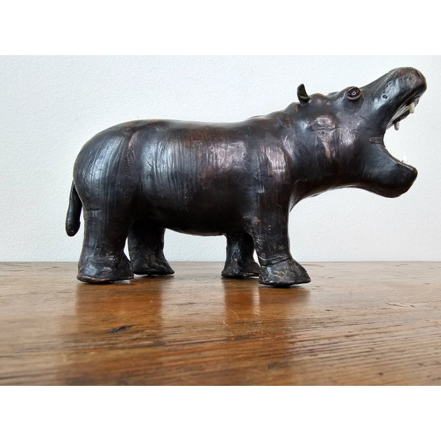Antique European Carved Leather Warpped Hippo Figure Statue | Chairish