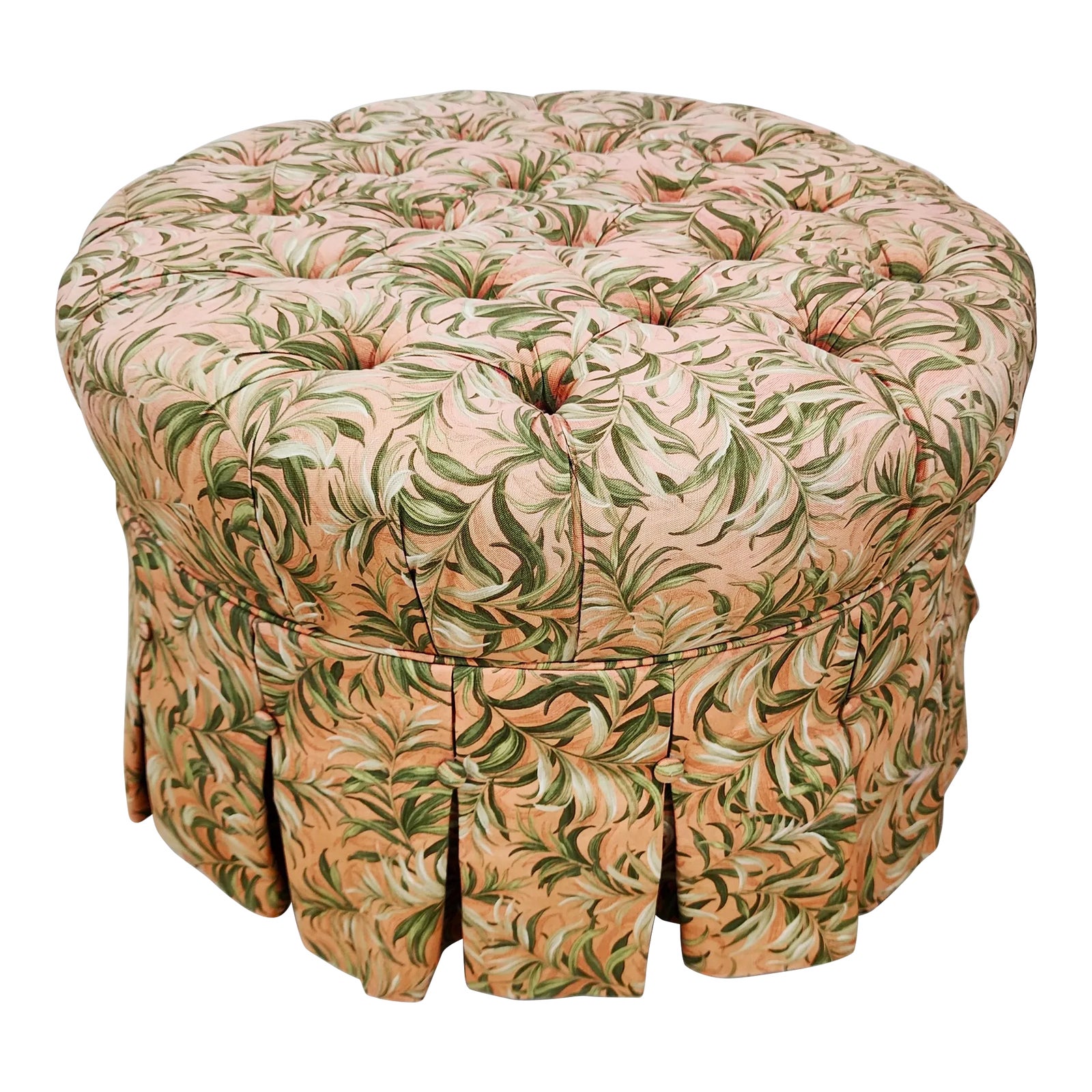 Tropical Coastal Ottoman Tufted Skirted by Ethan Allen | Chairish