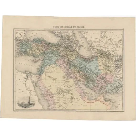 Antique Map of the Turkish Empire and Persia, 1890 | Chairish
