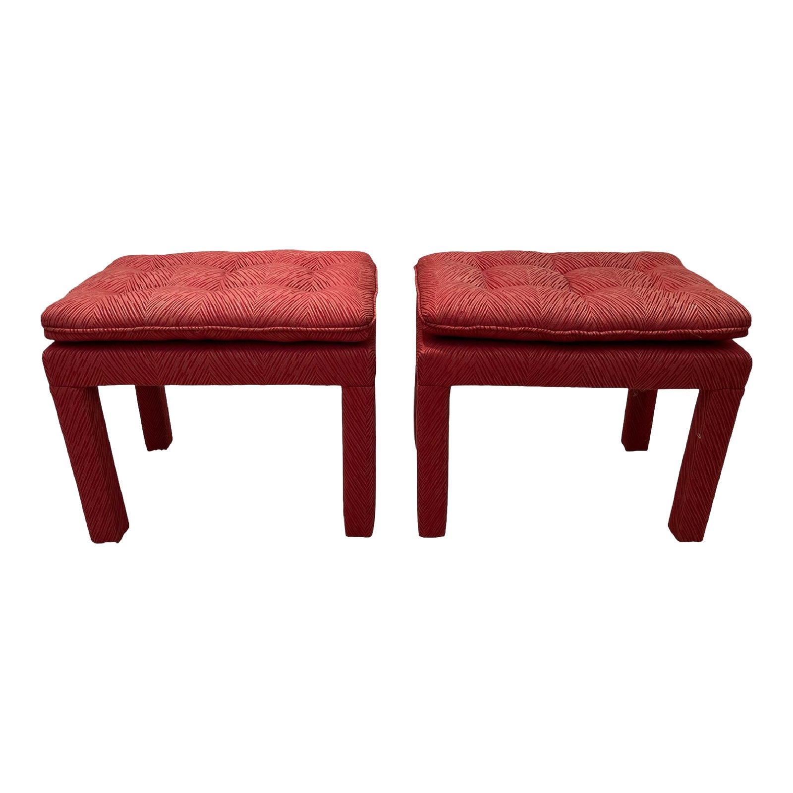 Vintage Pillow Top Tufted Ottomans - a Pair | Chairish