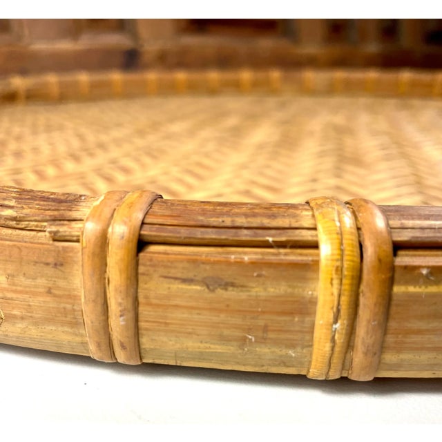 Mid Century Organic Modern Flat Rattan Bamboo Gathering Winnowing ...