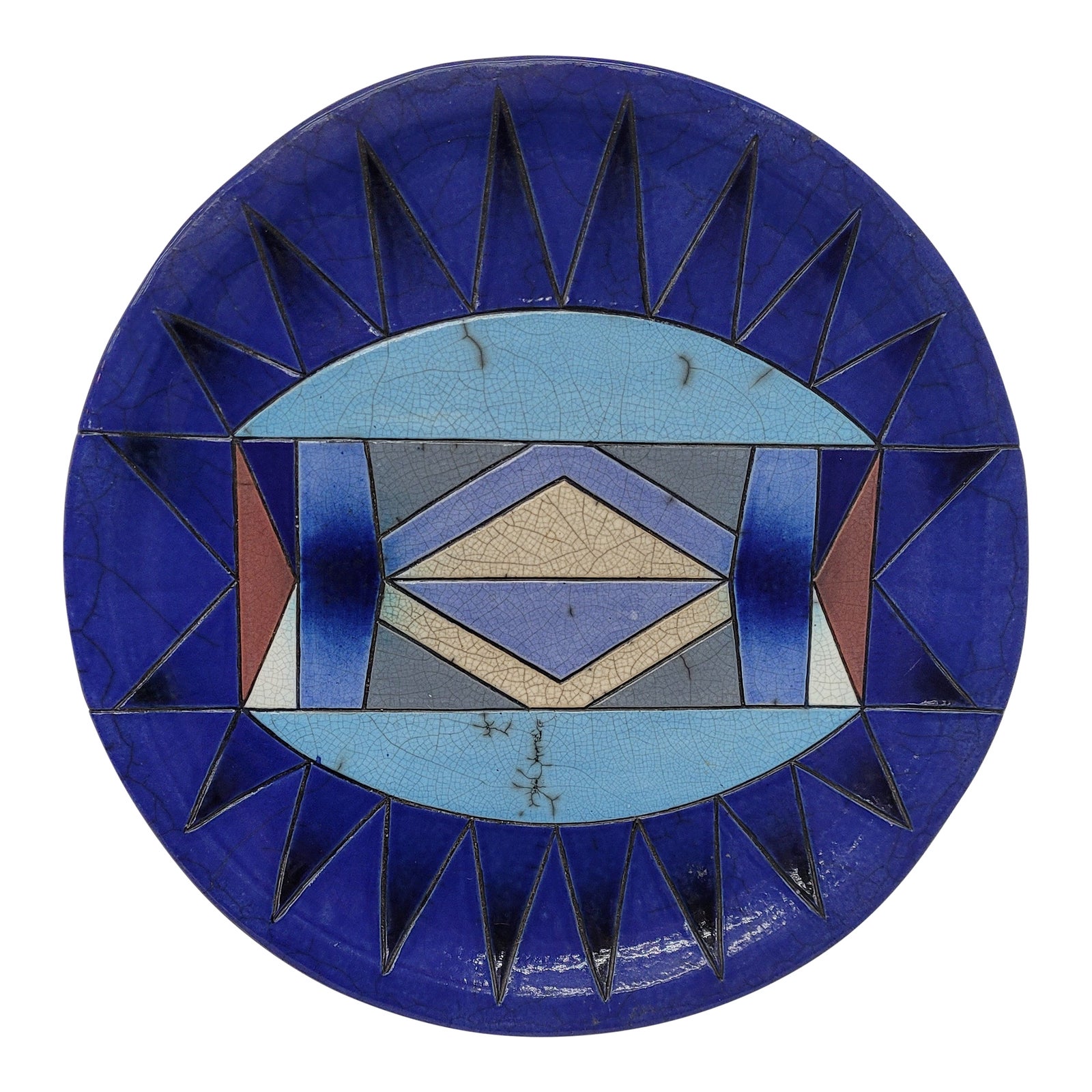 Vintage Earthenware Art Pottery Large Abstract Plate | Chairish